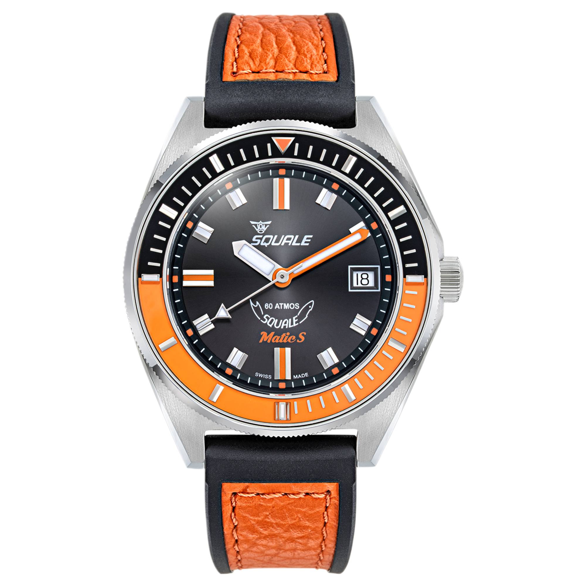 Squale MATICBKOBK.RLOR Matic S Orange/Black HydroLeather Watch – H S ...